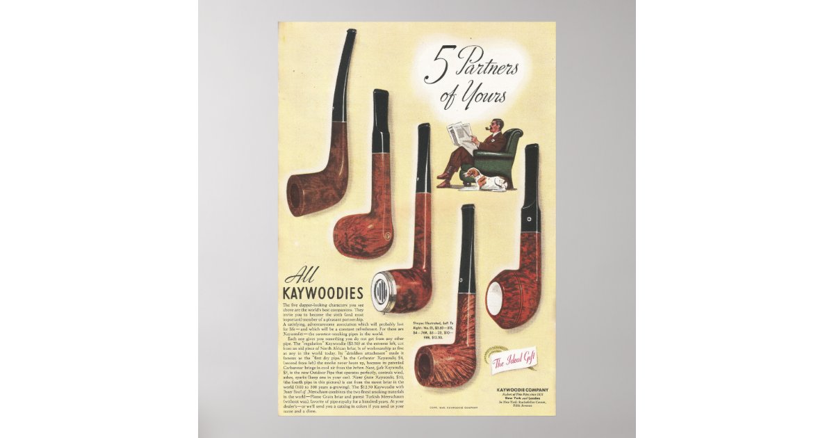 1940 Vintage Pipe Ad Poster | Zazzle