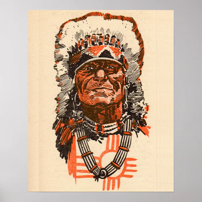 1955 Indian chief from Billy the Kid (UK) comics Poster | Zazzle