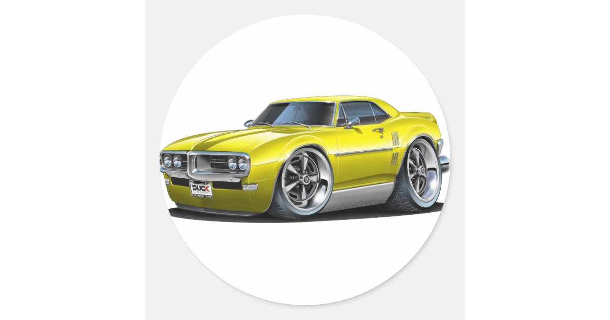 1968 Firebird Yellow Car Classic Round Sticker | Zazzle