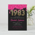 1983 Pink Glitter Drip 40th Birthday Invitation | Zazzle