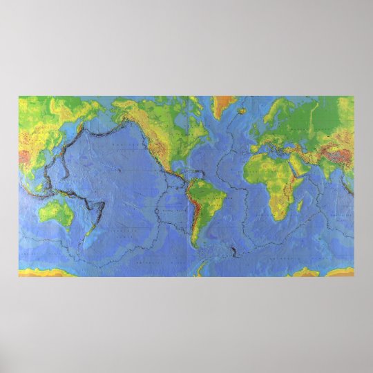 1994 Physical World Map - Tectonic Plates - USGS Poster | Zazzle.co.uk