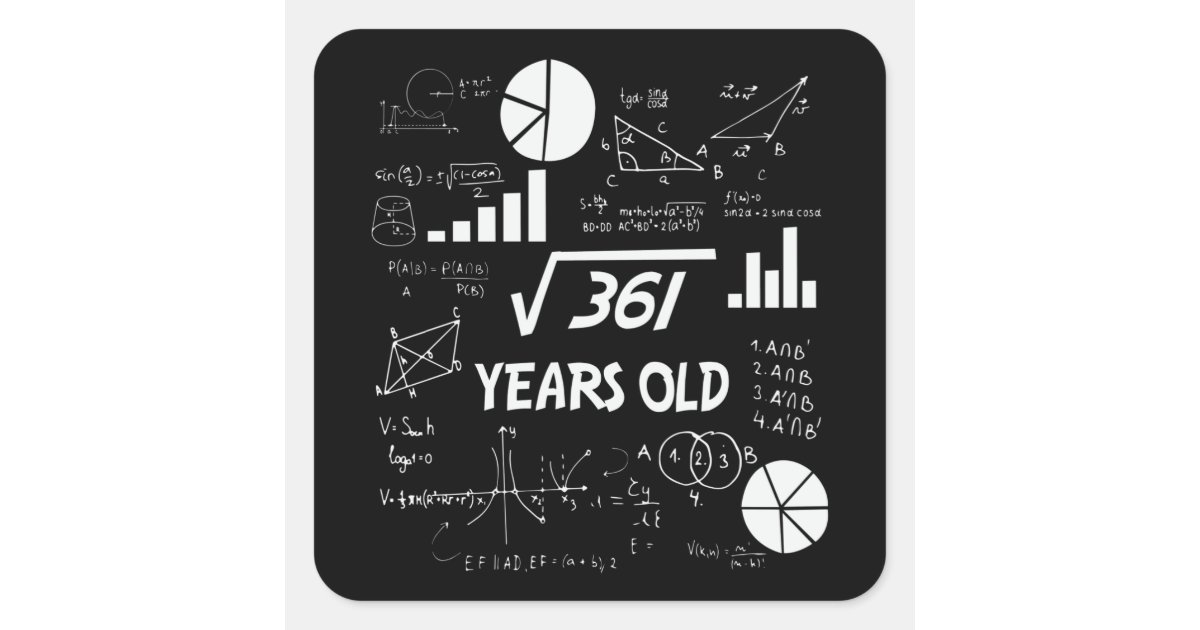 19 Year Old Bday Geeky Math 19th birthday Gift Square Sticker | Zazzle