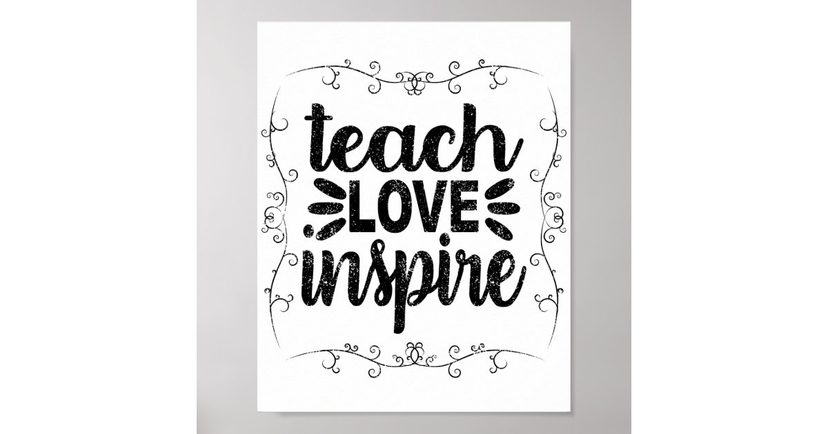 1- Teach Love Inspire Shirt, Retro Vintage Teacher Poster | Zazzle