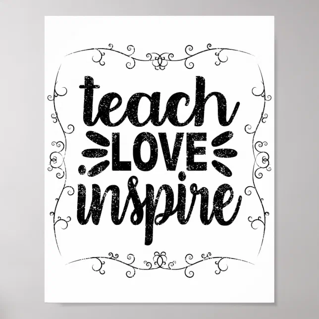 1- Teach Love Inspire Shirt, Retro Vintage Teacher Poster | Zazzle