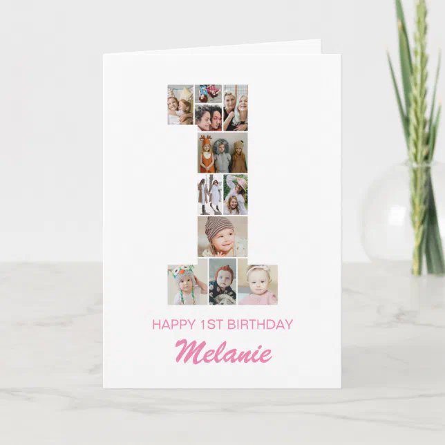 1st Birthday Number 1 Photo Collage Personalised Card | Zazzle