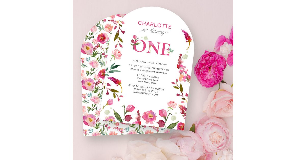1st Birthday Pink Floral Watercolor Is Turning One Invitation | Zazzle
