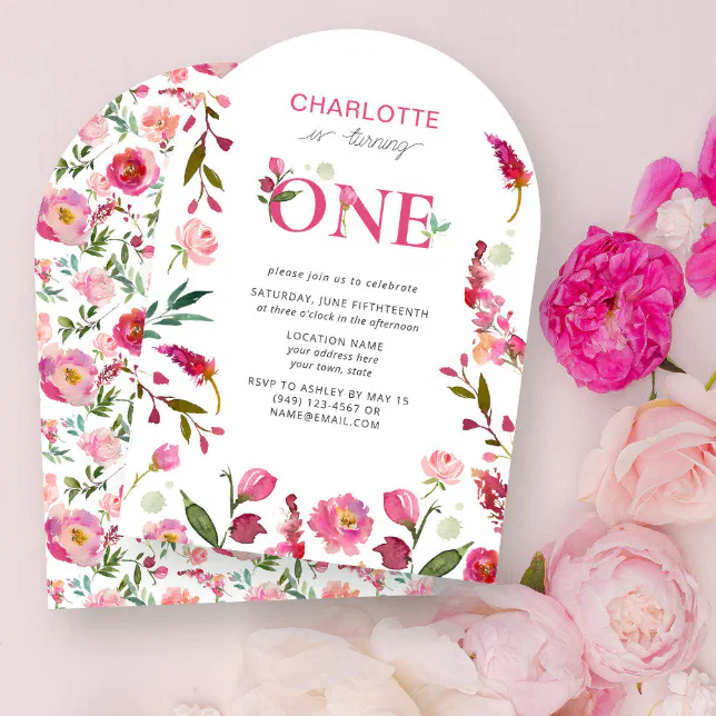 1st Birthday Pink Floral Watercolor Is Turning One Invitation | Zazzle