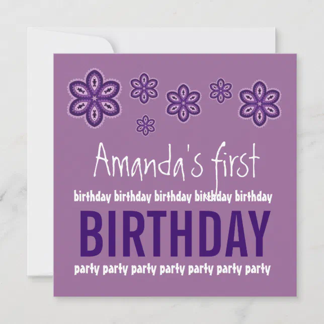 1st Birthday Purple Flowers Custom Name Template | Zazzle