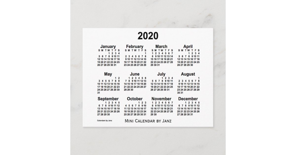 2020 White Mini Calendar by Janz Postcard | Zazzle