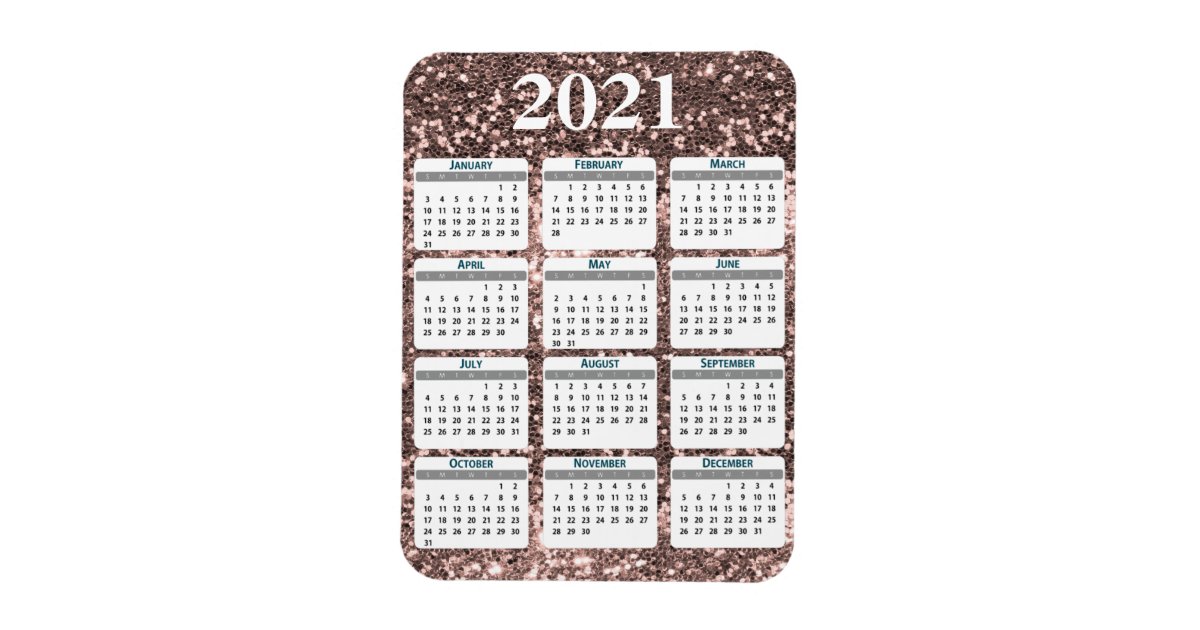 2021 Full Year Chunky Glitter Sparkle Calendar Magnet | Zazzle
