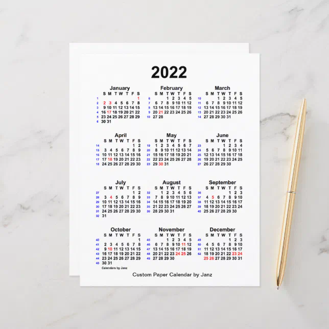 2022 Custom Holiday 52 Week Calendar by Janz | Zazzle