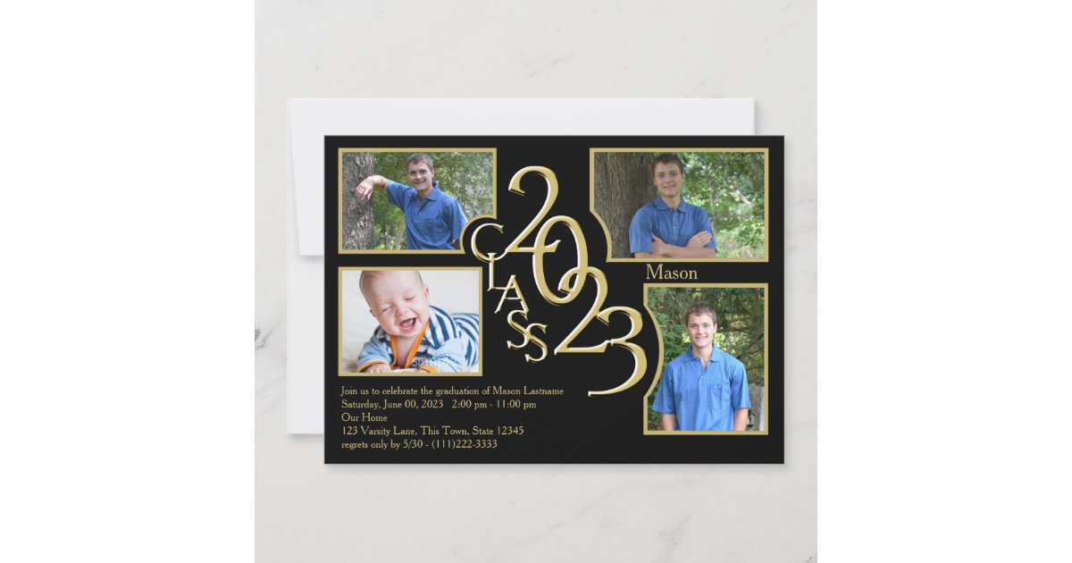 2023 Graduation Class of Quad Photo Black Invitation | Zazzle