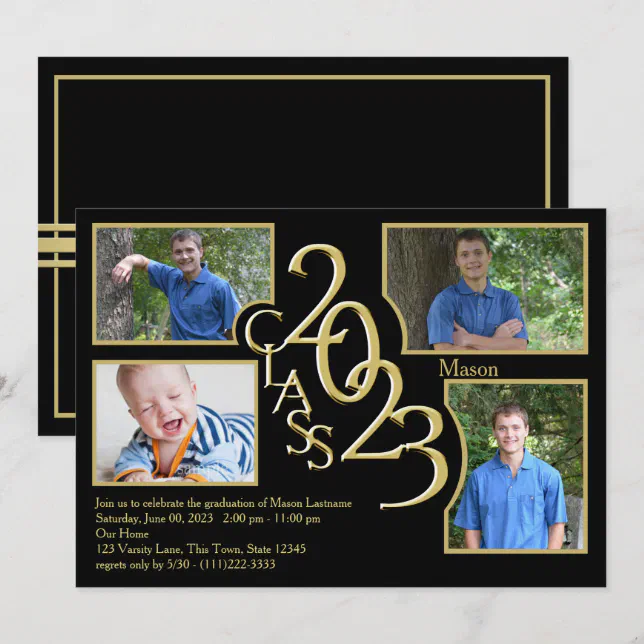 2023 Graduation Class of Quad Photo Black Invitation | Zazzle