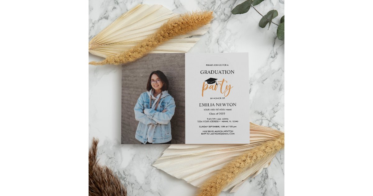 2023 Mustard white Photo Graduation Party Invitation | Zazzle