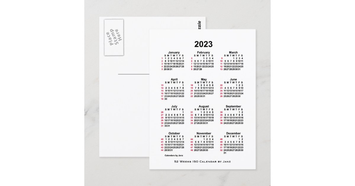 2023 White 52 Week ISO Calendar by Janz Postcard | Zazzle