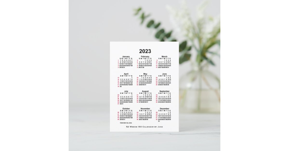 2023 White 52 Week ISO Calendar by Janz Postcard | Zazzle