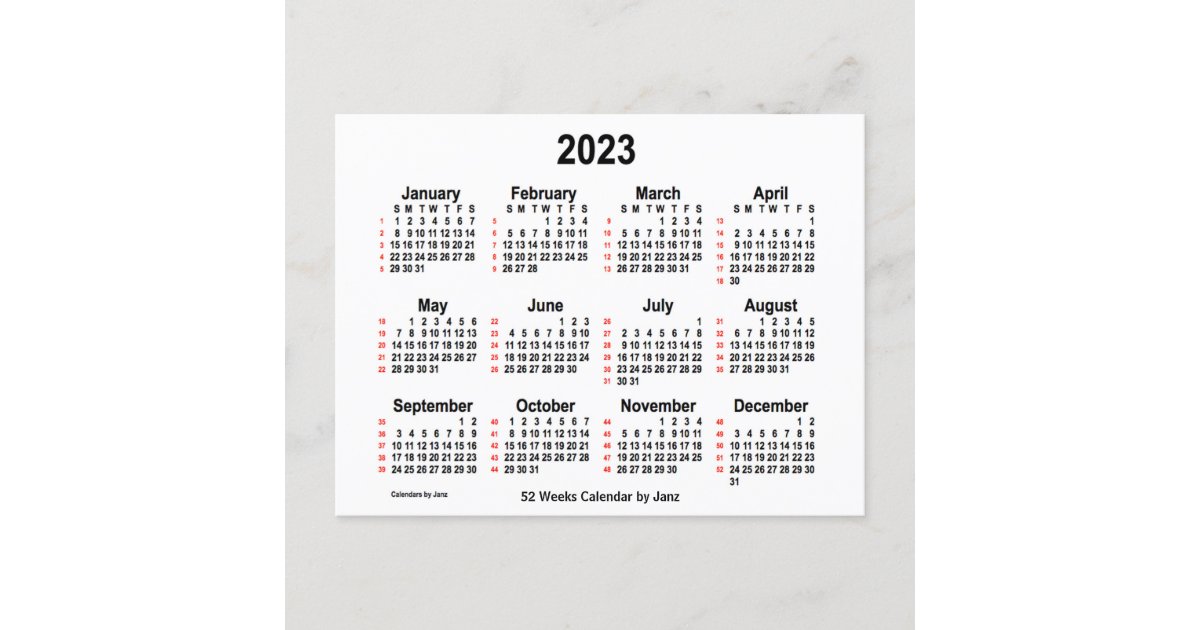 2023 White 52 Weeks Calendar by Janz Postcard | Zazzle