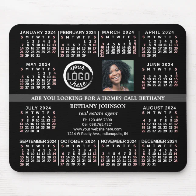 2024 Calendar Custom Business Logo Photo Text Easy Mouse Mat | Zazzle