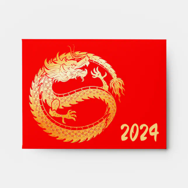 2024 Chinese Lunar New Year Gold DRAGON 中国传统新年 Red Envelope | Zazzle