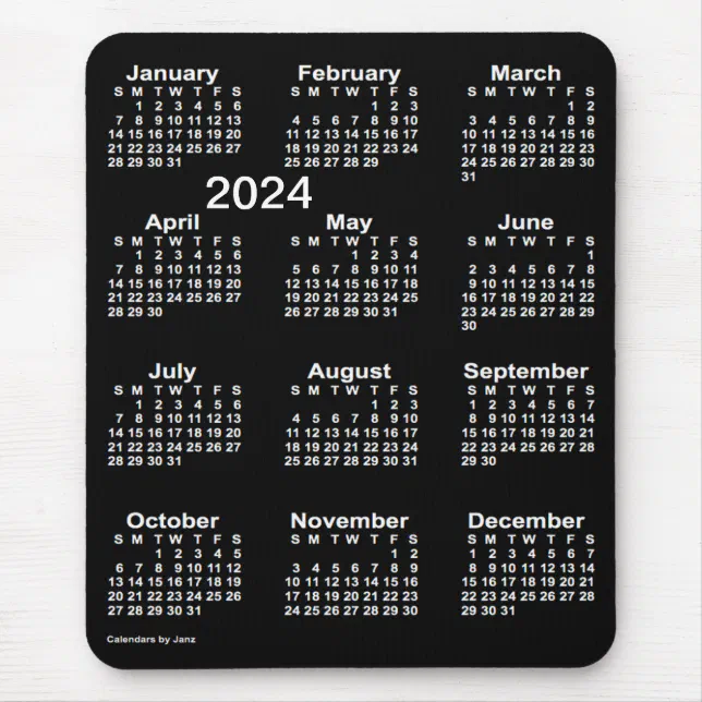 2024 Neon White Large Print Calendar by Janz Mouse Mat | Zazzle