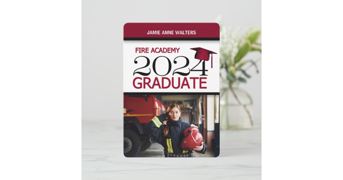 2024 Red and White Photo Fire Academy Graduation Invitation | Zazzle