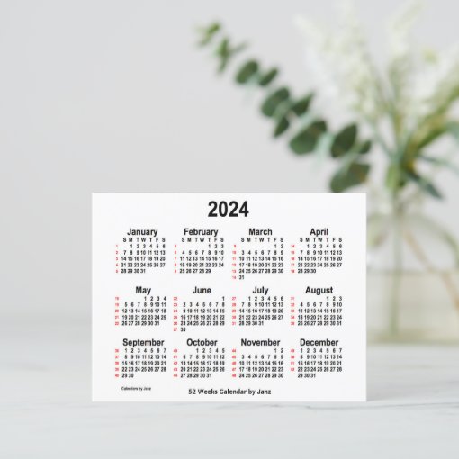 2024 White 52 Weeks Calendar by Janz Postcard | Zazzle