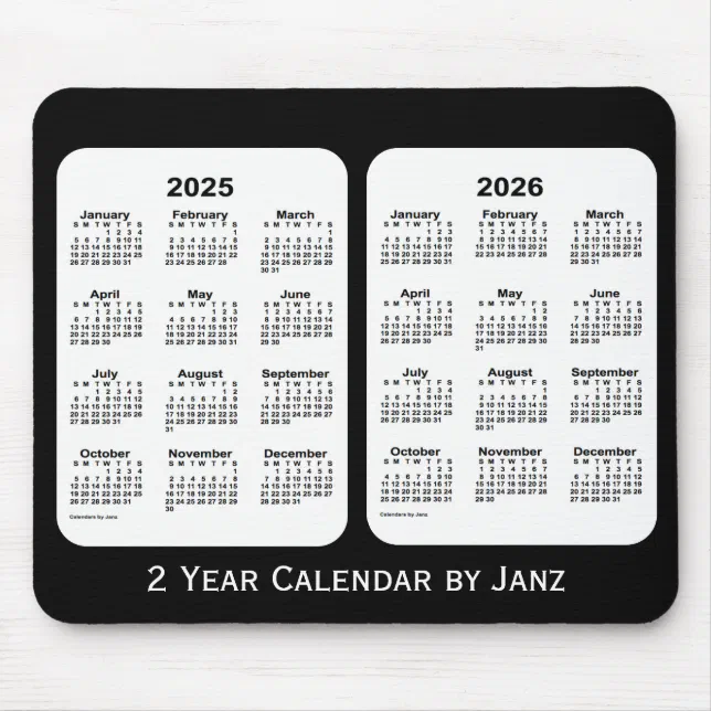 2025-2026 Black and White 2 Year Calendar by Janz Mouse Mat | Zazzle