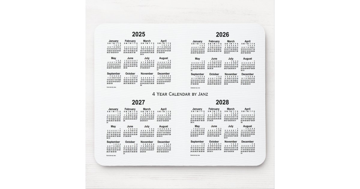 2025-2028 White 4 Year Calendar by Janz Mouse Mat | Zazzle