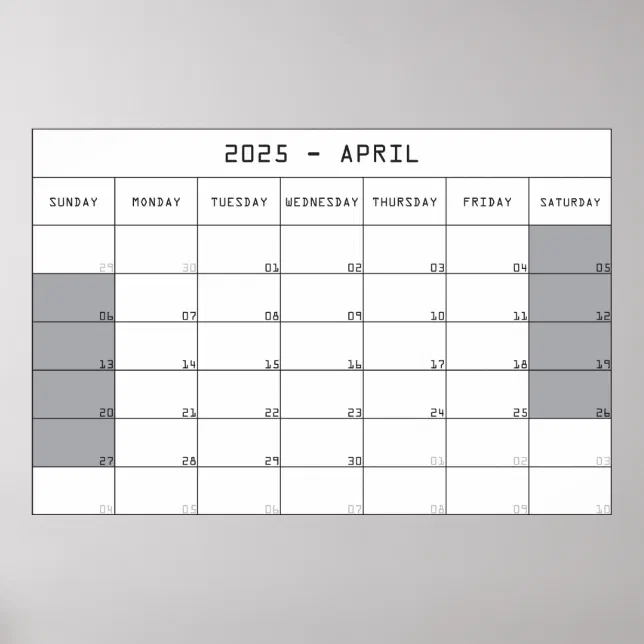2025 april planer calendar big notes space poster | Zazzle