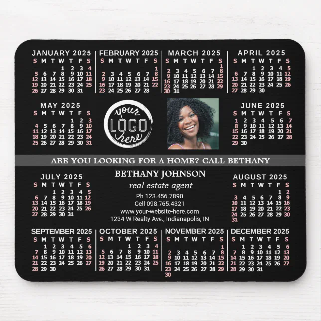 2025 Calendar Custom Business Logo Photo Text Easy Mouse Mat | Zazzle