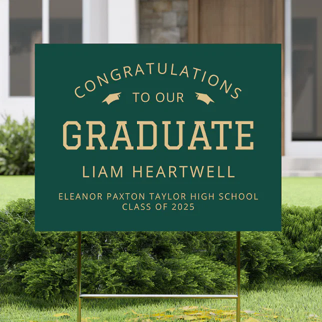 2025 Congratulations Graduate Green Gold Yard Garden Sign | Zazzle