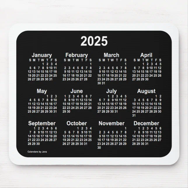 2025 Neon White Calendar by Janz Two Tone Mouse Mat | Zazzle