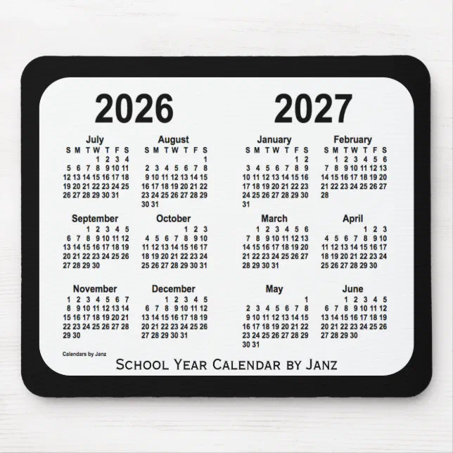 2026-2027 Black and White School Calendar by Janz Mouse Mat | Zazzle