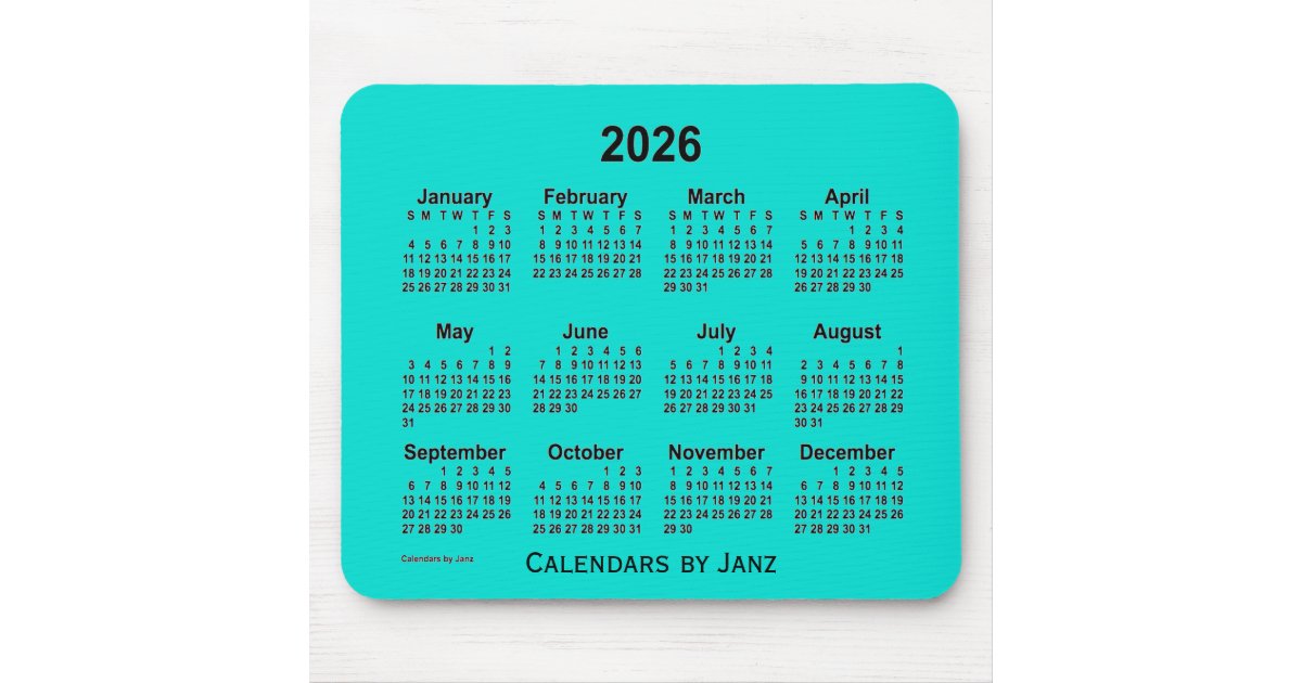 2026 Turquoise Calendar by Janz Mouse Pad | Zazzle