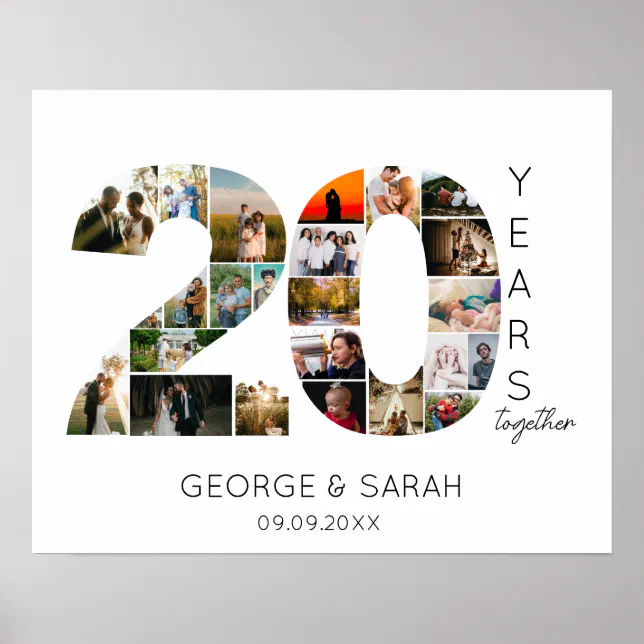 20 Years Married Photo Collage Wedding Anniversary Poster | Zazzle