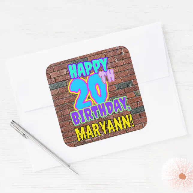 20th Birthday – Fun, Urban Graffiti Inspired Look Square Sticker | Zazzle
