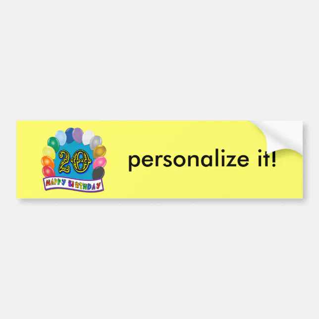 20th Birthday Gifts with Assorted Balloons Design Bumper Sticker | Zazzle
