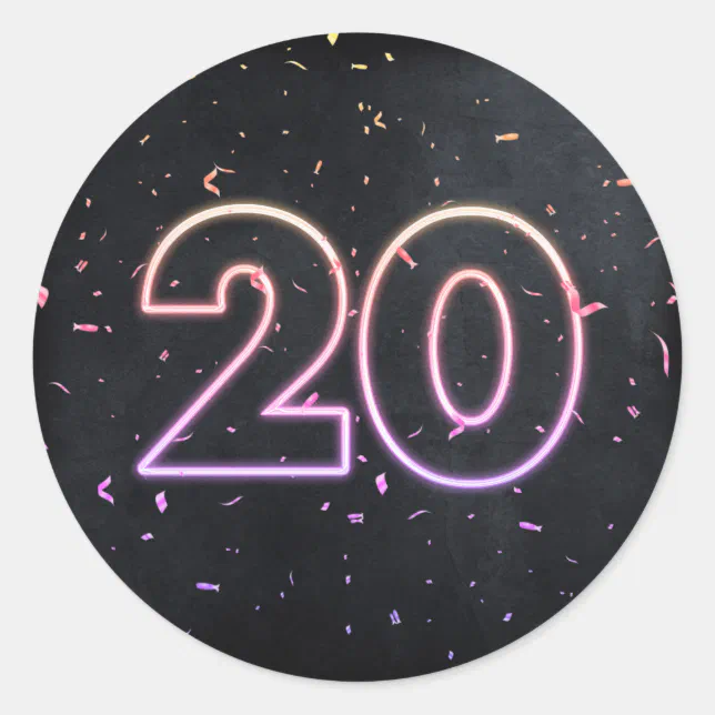 20th Birthday Neon Sign On Black Classic Round Sticker | Zazzle