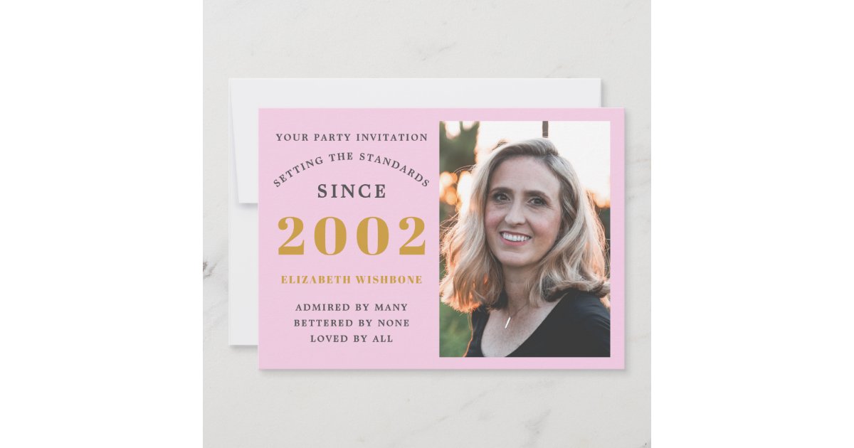 21st Birthday 2002 Name Photo Pink Grey Invitation | Zazzle