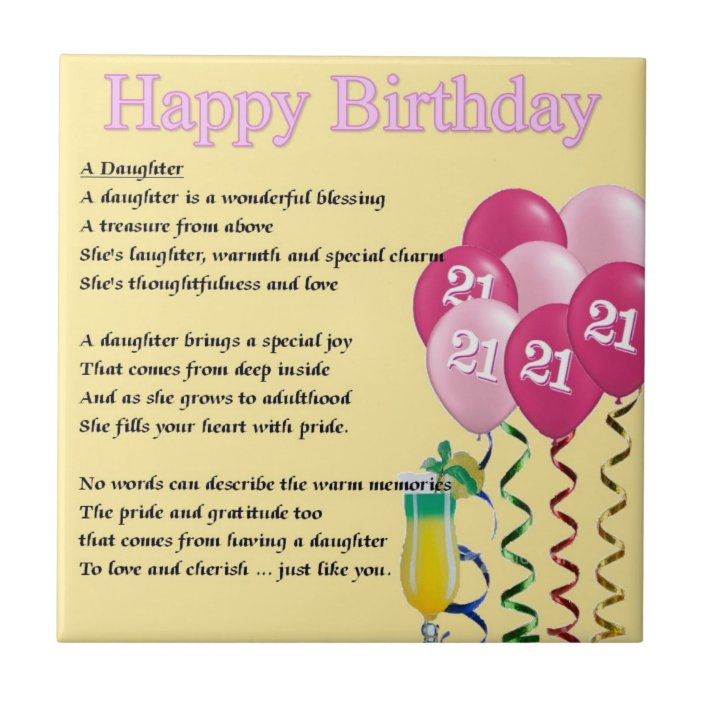 21st Birthday - Daughter Poem Tile | Zazzle.co.uk