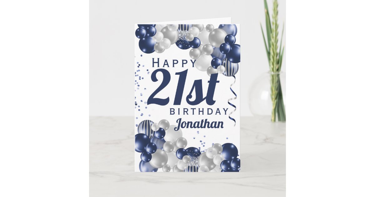 21st Birthday Navy Blue Balloons Card | Zazzle