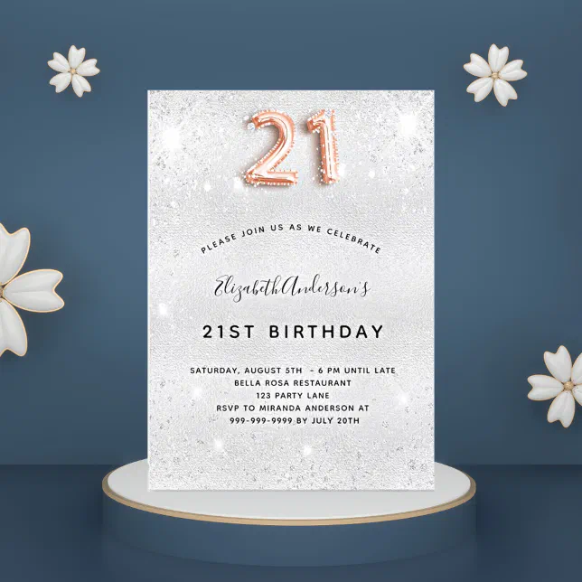 21st birthday silver gold glitter invitation | Zazzle