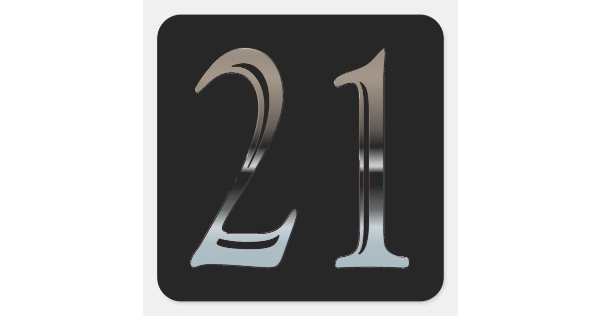21st Birthday Silver | Number 21 Square Sticker | Zazzle