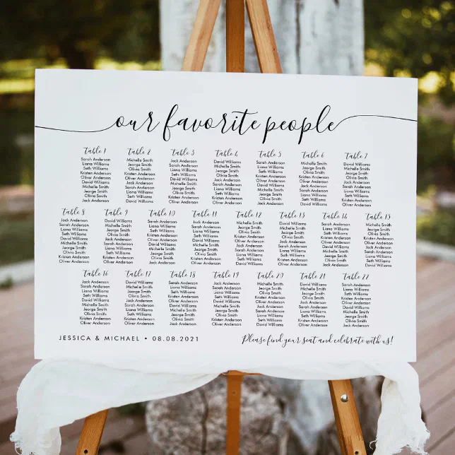 22 Table Elegant Our Favourite People Seating Char Poster | Zazzle