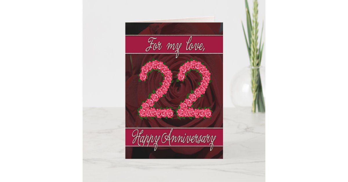 22nd Anniversary Card With Roses And Leaves Zazzle co uk 22nd Anniversary Card With Roses And Leaves Zazzle co uk