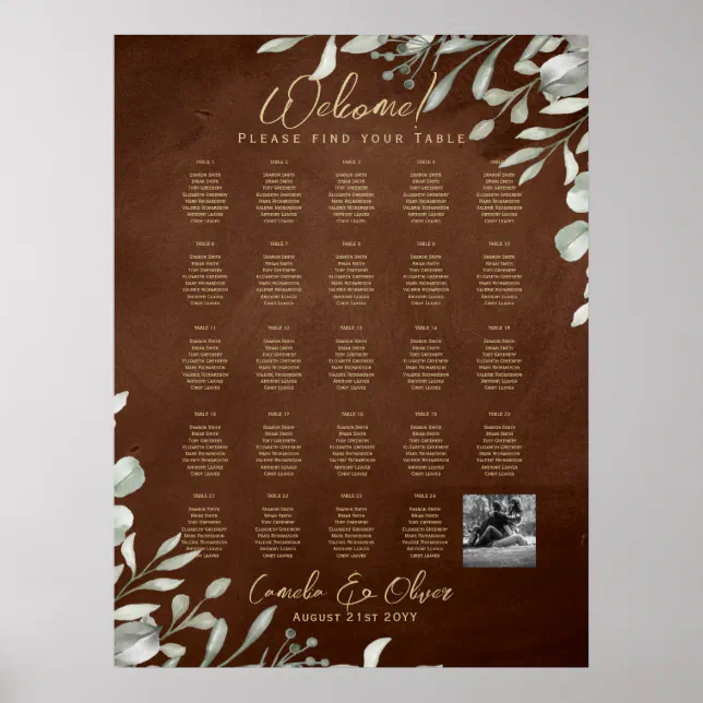 24 Table Seating Chart with Names, PHOTO Welcome | Zazzle