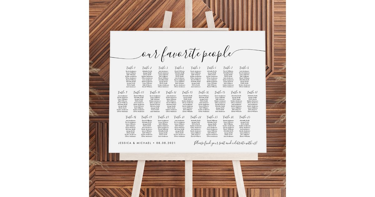 25 Table Elegant Our Favourite People Seating Char Poster | Zazzle