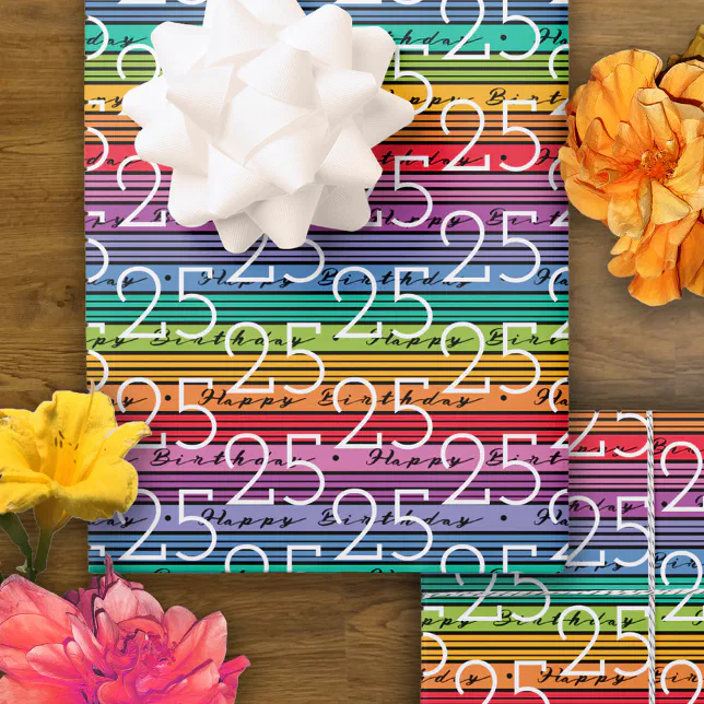 25th Birthday Rainbow Stripes Wrapping Paper Sheet | Zazzle