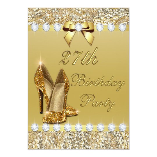 27th Birthday Classy Gold Heels Sequins Diamonds Invitation | Zazzle.co.uk