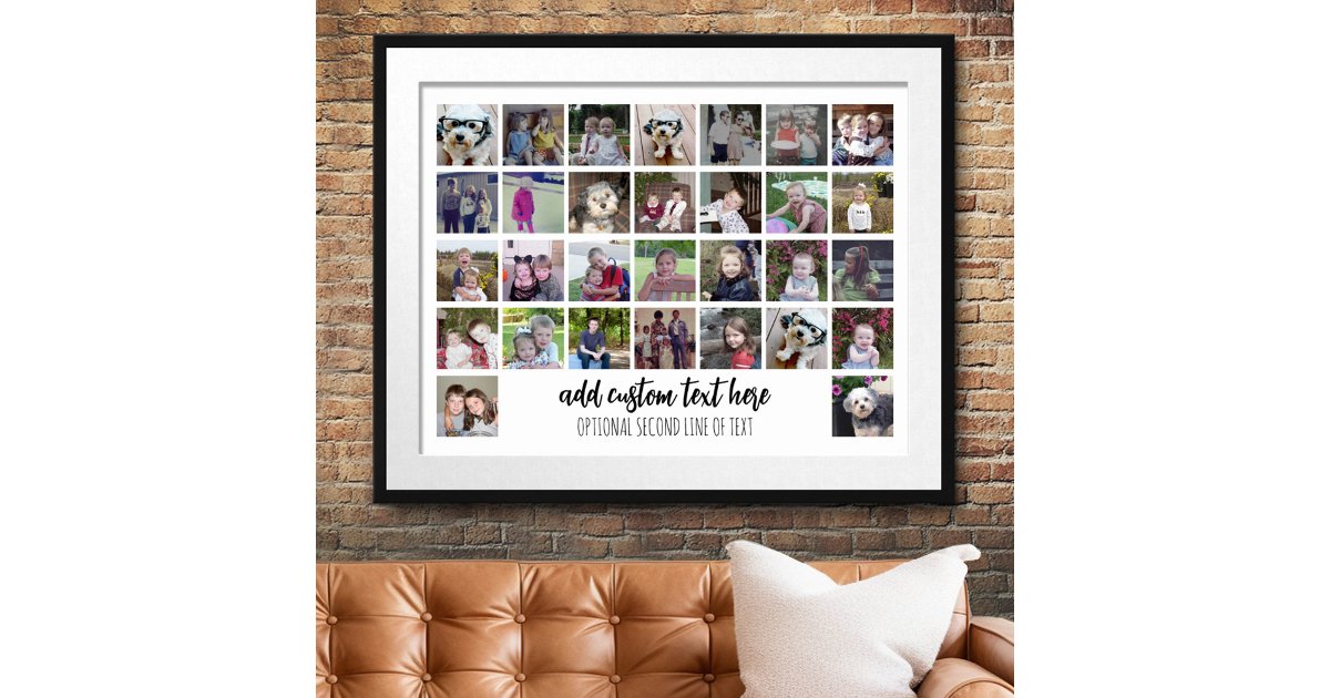 30 Photo Collage Grid - 2 Text boxes - black white Poster | Zazzle